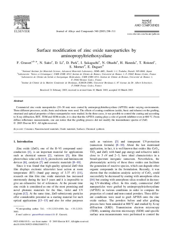 (PDF) Surface modification of zinc oxide nanoparticles by ...