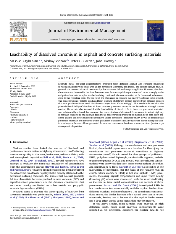 (PDF) Leachability of dissolved chromium in asphalt and concrete ...
