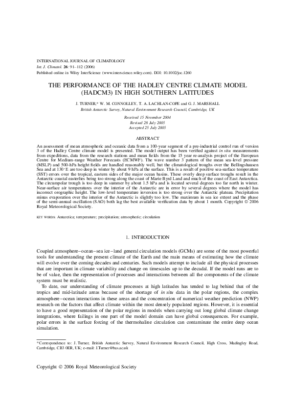 (PDF) The performance of the Hadley Centre Climate Model (HadCM3) in ...