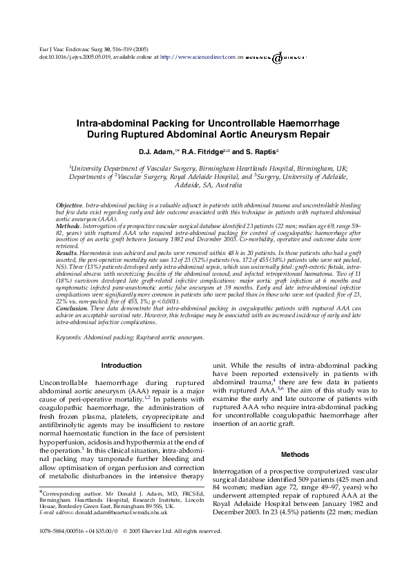 Intra-abdominal Packing for Uncontrollable Haemorrhage During Ruptured ...