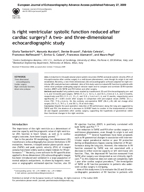 (PDF) Is right ventricular systolic function reduced after cardiac ...