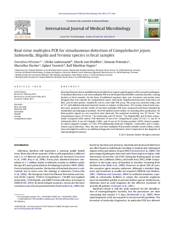 (PDF) Real-time multiplex PCR for simultaneous detection of Campylobacter jejuni, Salmonella ...