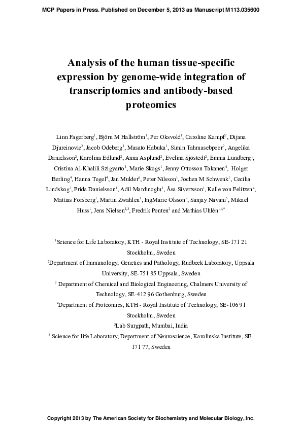 (PDF) Analysis of the Human Tissue-specific Expression by Genome-wide ...