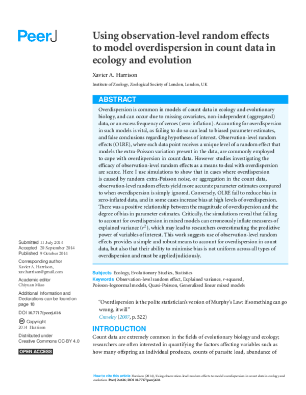 Pdf Using Observation Level Random Effects To Model Overdispersion In Count Data In Ecology