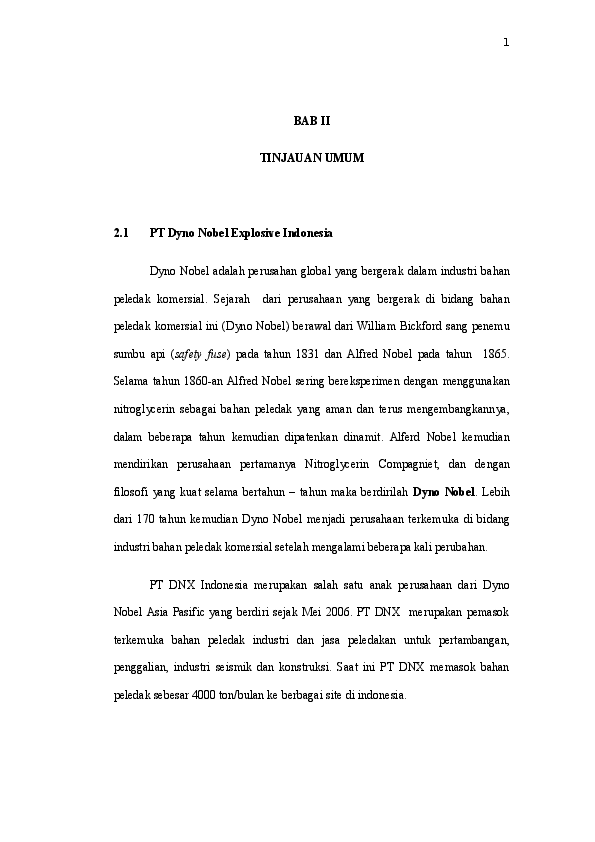 Doc Bab Ii Tinjauan Umum 2 1 Pt Dyno Nobel Explosive Indonesia