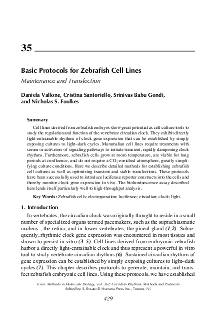 (PDF) Basic Protocols for Zebrafish Cell Lines: Maintenance and ...