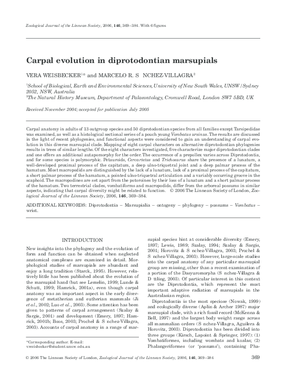 (PDF) Carpal evolution in diprotodontian marsupials