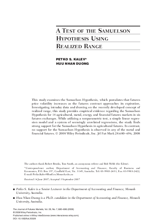 (PDF) A test of the Samuelson Hypothesis using realized range