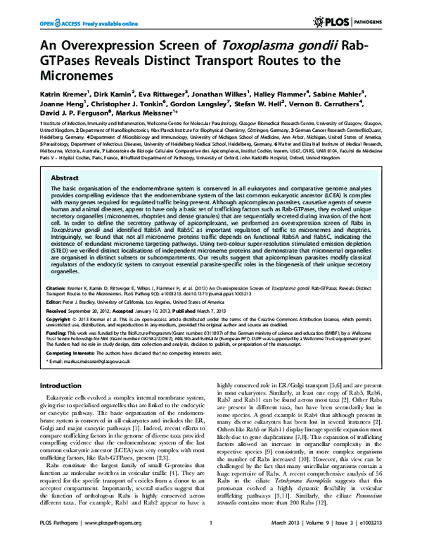 (PDF) An Overexpression Screen of Toxoplasma gondii Rab-GTPases Reveals ...