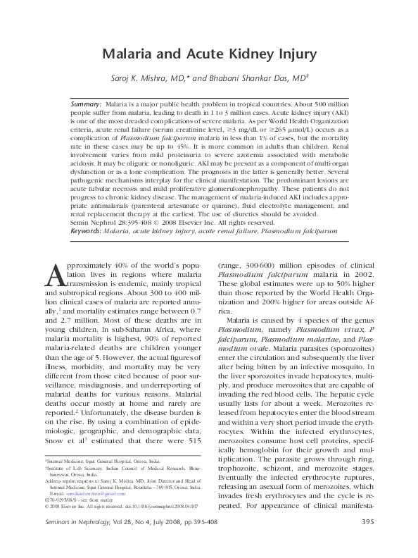 (PDF) Malaria and Acute Kidney Injury