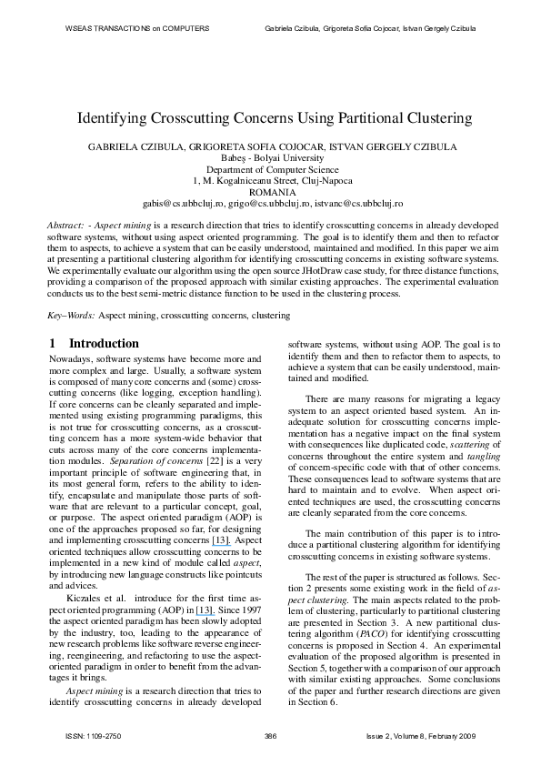 Pdf Identifying Crosscutting Concerns Using Partitional Clustering