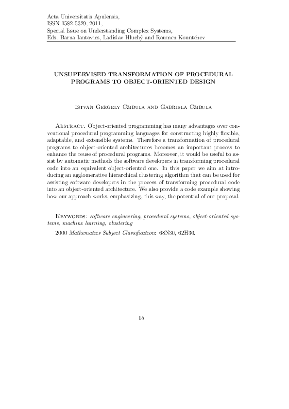 (PDF) Unsupervised Transformation of Procedural Programs to Object-Oriented Design