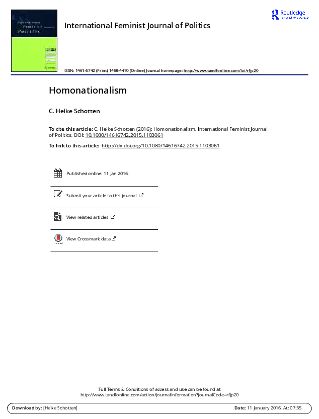(PDF) Homonationalism: From Critique to Diagnosis, or, We Are All ...