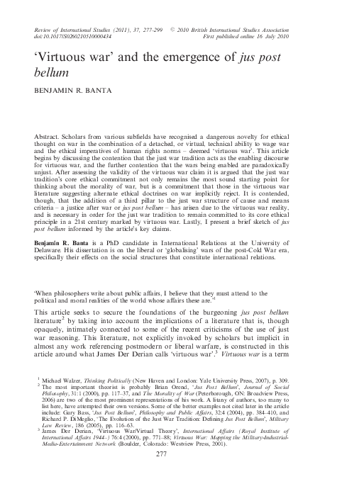 (PDF) Virtuous war’ and the emergence of jus post bellum