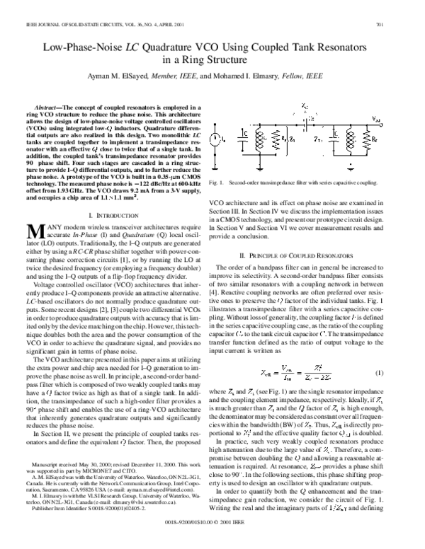 (PDF) Low-phase-noise LC quadrature VCO using coupled tank resonators in a ring structure