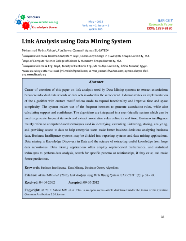 (PDF) Link Analysis using Data Mining System