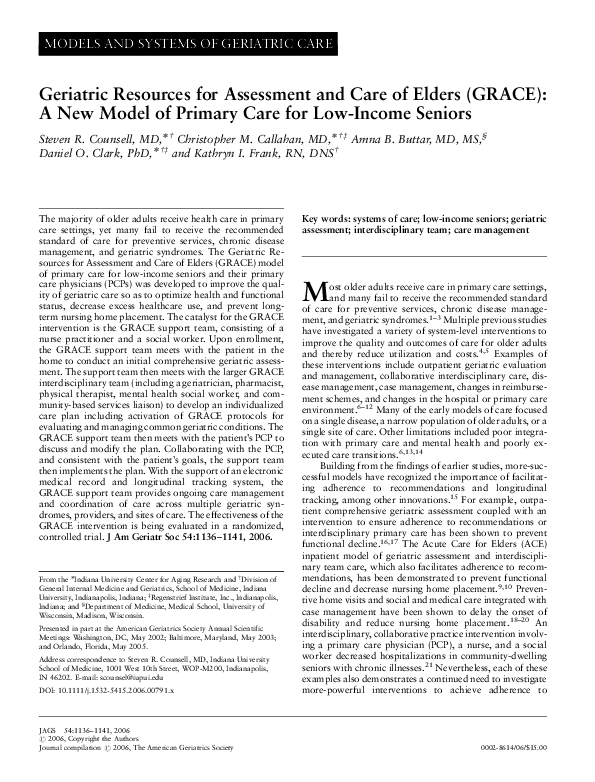 (PDF) Geriatric Resources for Assessment and Care of Elders (GRACE): A ...