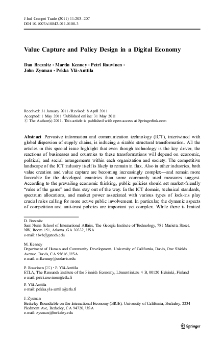 (PDF) Value Capture and Policy Design in a Digital Economy