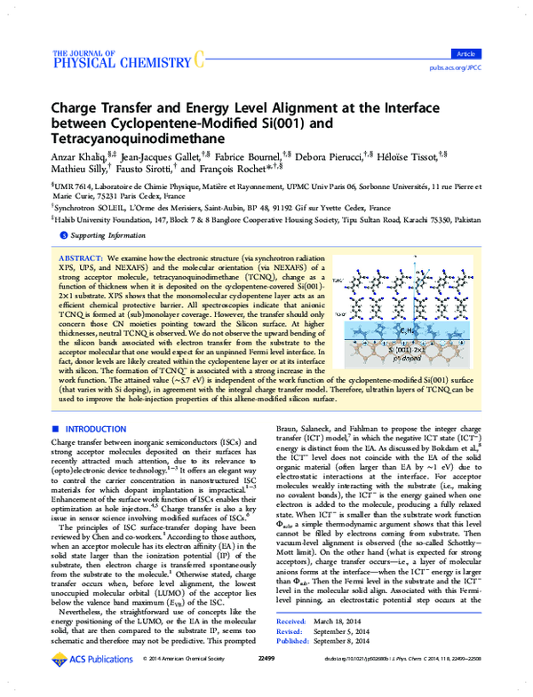 (PDF) Charge Transfer and Energy Level Alignment at the Interface ...