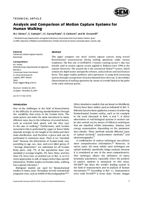 (PDF) Analysis and Comparison of Motion Capture Systems for Human Walking