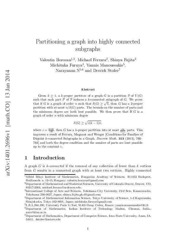 (PDF) Partitioning a graph into highly connected subgraphs