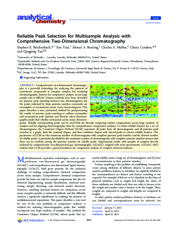 (PDF) Reliable Peak Selection for Multisample Analysis with Comprehensive Two-Dimensional ...