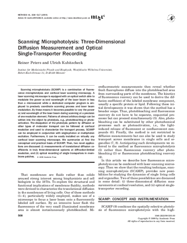 (PDF) Scanning microphotolysis: three-dimensional diffusion measurement and optical single ...