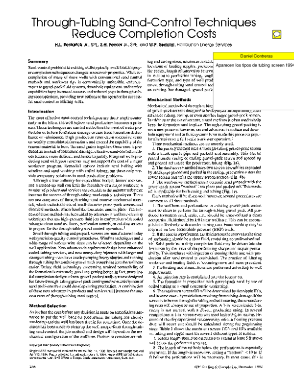 (PDF) Through-Tubing Sand-Control Techniques Reduce Completion Costs