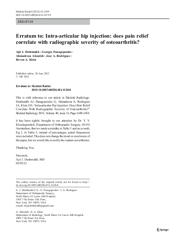 (PDF) Intra-articular hip injection: does pain relief correlate with ...