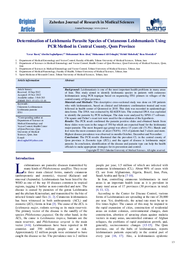 (PDF) Determination of Leishmania Parasite Species of Cutaneous ...