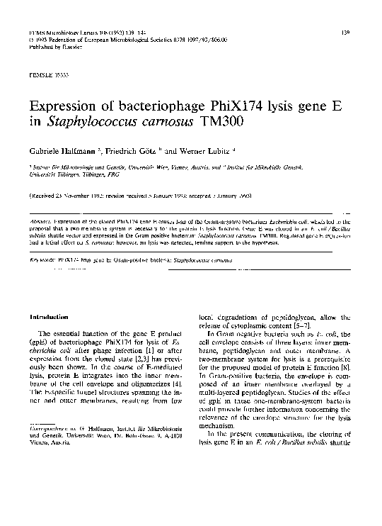 (PDF) Expression of bacteriophage PhiX174 lysis gene E in ...