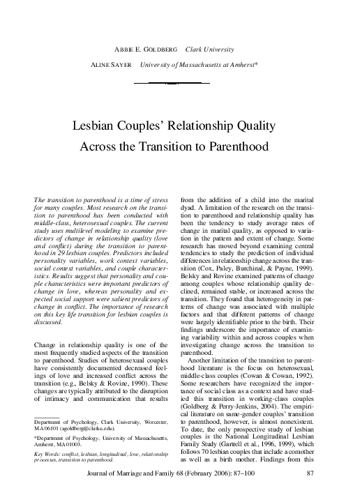 (PDF) Lesbian Couples' Relationship Quality Across the Transition to ...