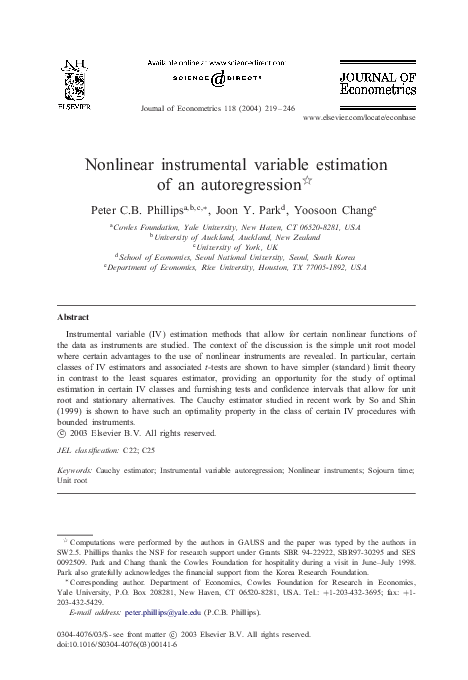 (PDF) Nonlinear Instrumental Variable Estimation of an Autoregression