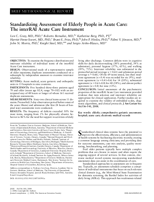 (PDF) Standardizing Assessment of Elderly People in Acute Care: The ...