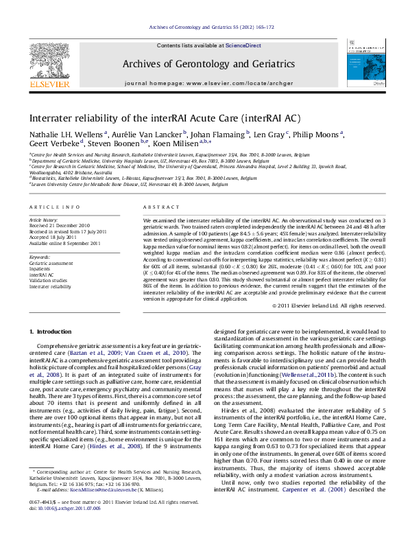 (PDF) Interrater reliability of the interRAI Acute Care (interRAI AC)
