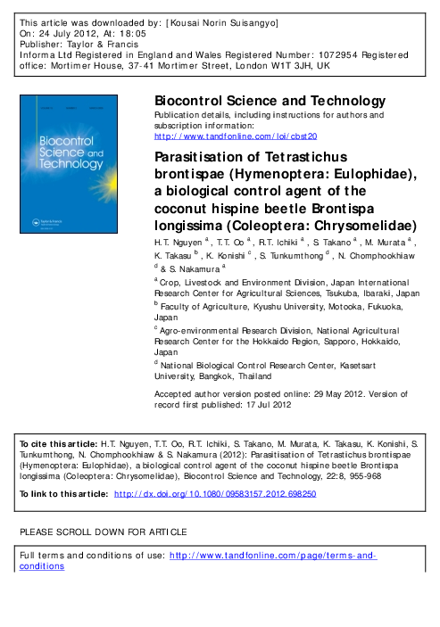 (PDF) Parasitisation of Tetrastichus brontispae (Hymenoptera ...