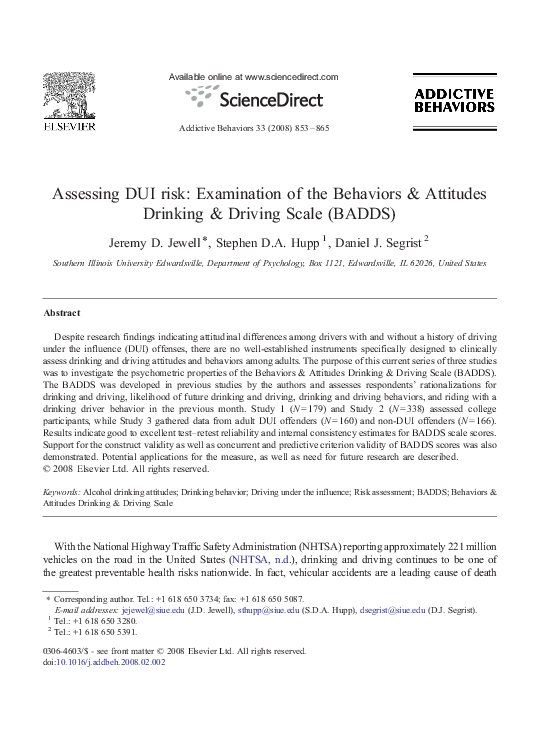 (PDF) Assessing DUI Risk: Examination of the Behaviors & Attitudes ...