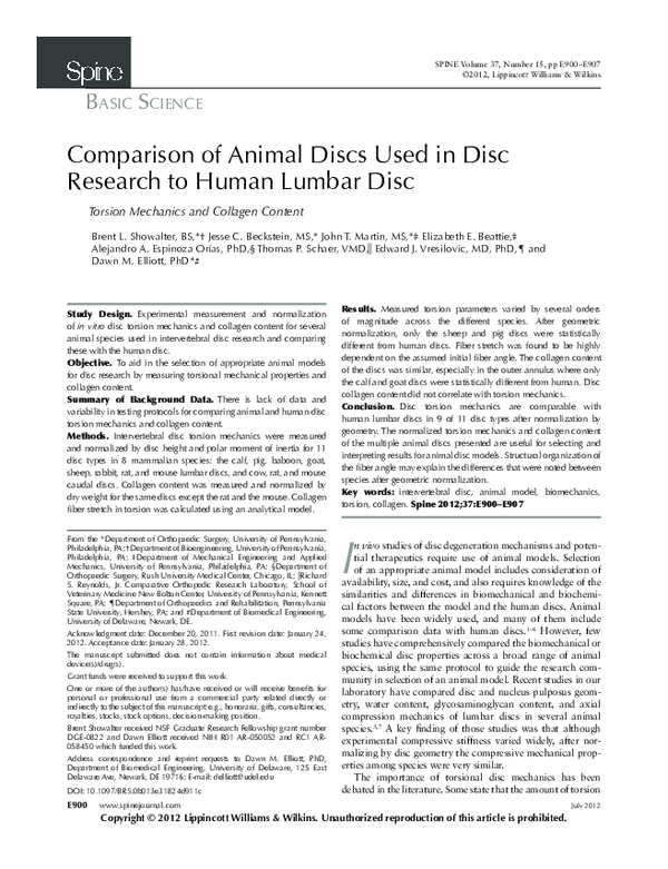 (PDF) Comparison of Animal Discs Used in Disc Research to Human Lumbar ...