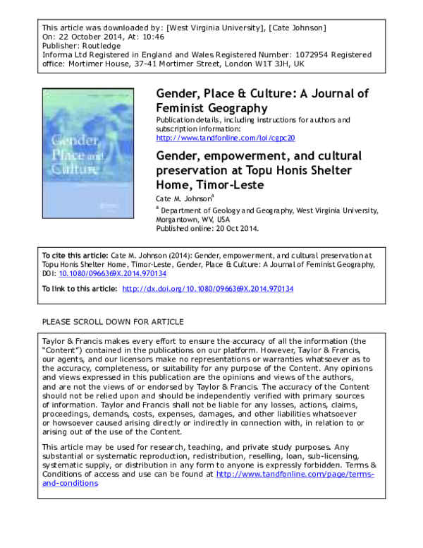 Pdf Gender Place And Culture A Journal Of Feminist Geography Gender