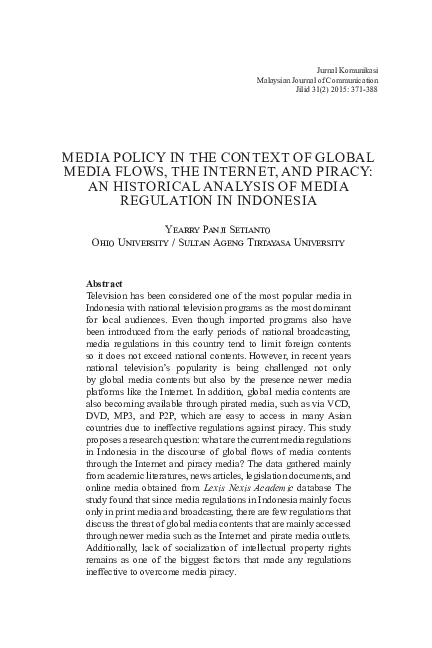 (PDF) MEDIA POLICY IN THE CONTEXT OF GLOBAL MEDIA FLOWS, THE INTERNET ...