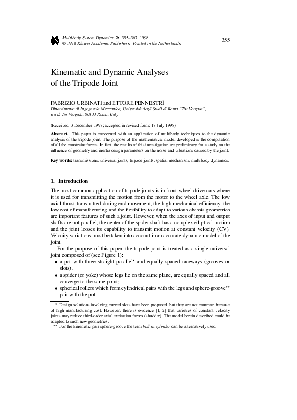 (PDF) Kinematic and dynamic analyses of the tripode joint