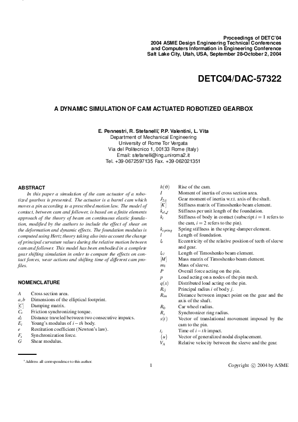 (PDF) A dynamic simulation of cam actuated robotized gearbox
