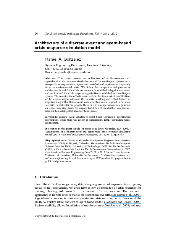 Pdf Architecture Of A Discrete Event And Agent Based Crisis Response Simulation Model