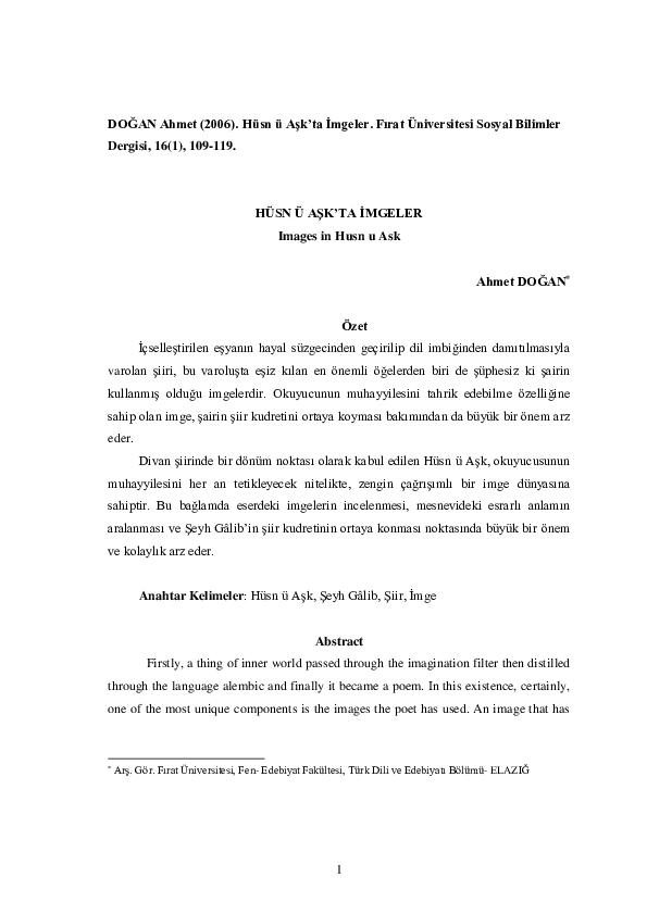 (PDF) Hüsn ü Aşk'ta İmgeler / Husn u Ask