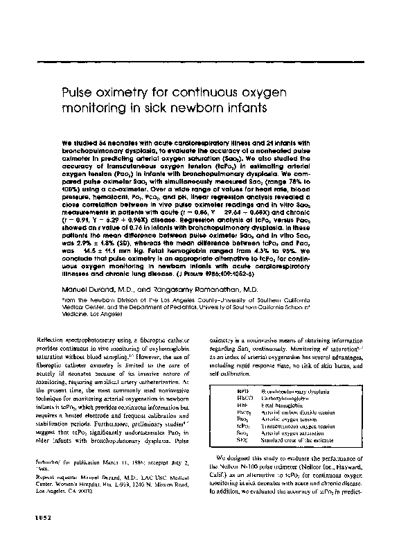 (PDF) Pulse oximetry for continuous oxygen monitoring in sick newborn ...