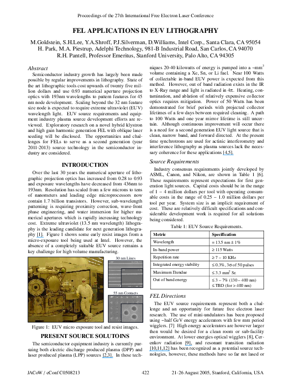 (PDF) Fel Applications in Euv Lithography