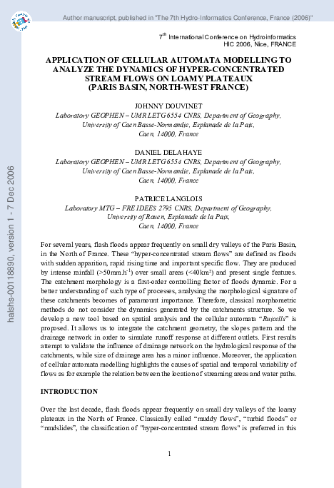 (PDF) Application of cellular automata modeling to analyze the dynamics of hyper-concentrated ...