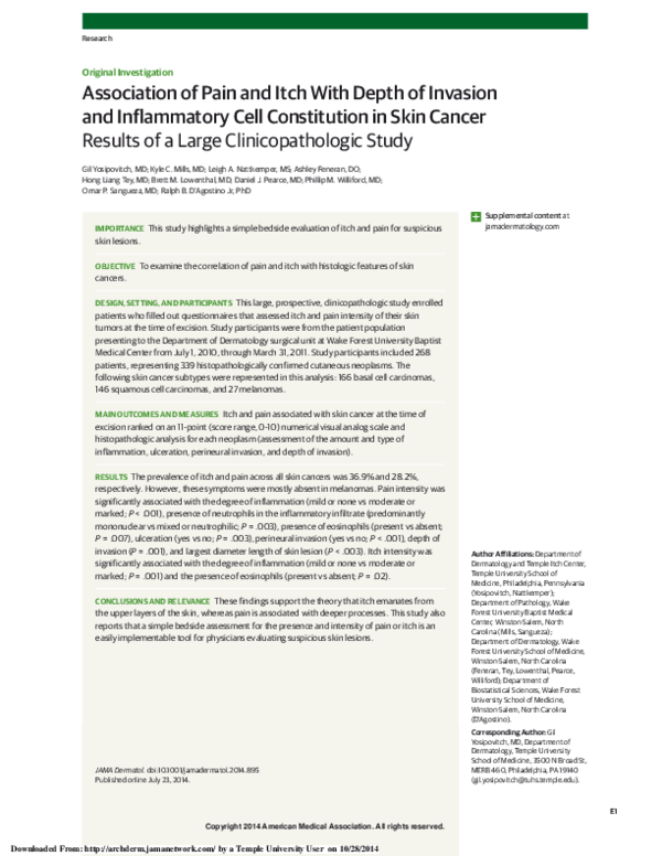 (PDF) Association of Pain and Itch With Depth of Invasion and ...