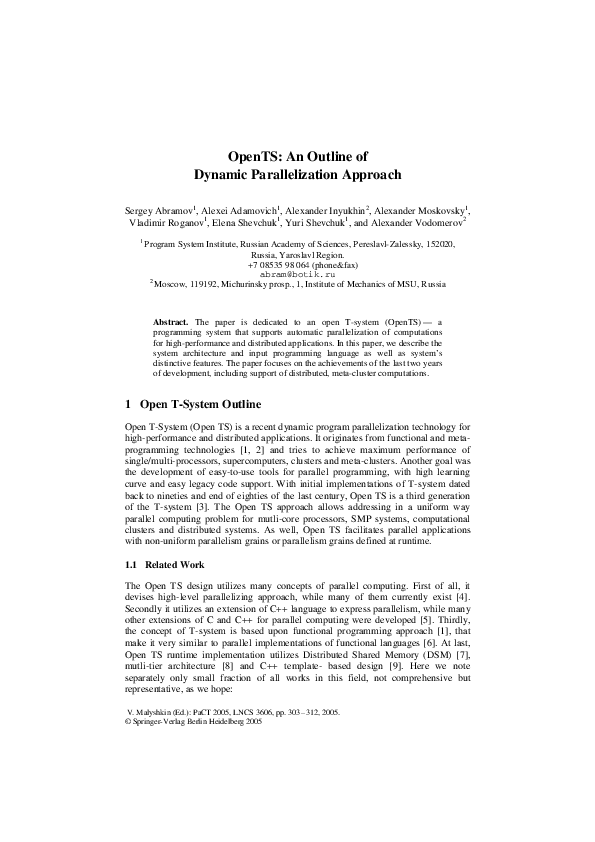 (PDF) OpenTS: An Outline of Dynamic Parallelization Approach