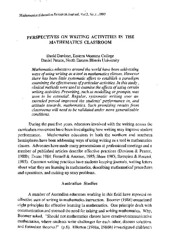 (PDF) Perspectives on writing activities in the mathematics classroom